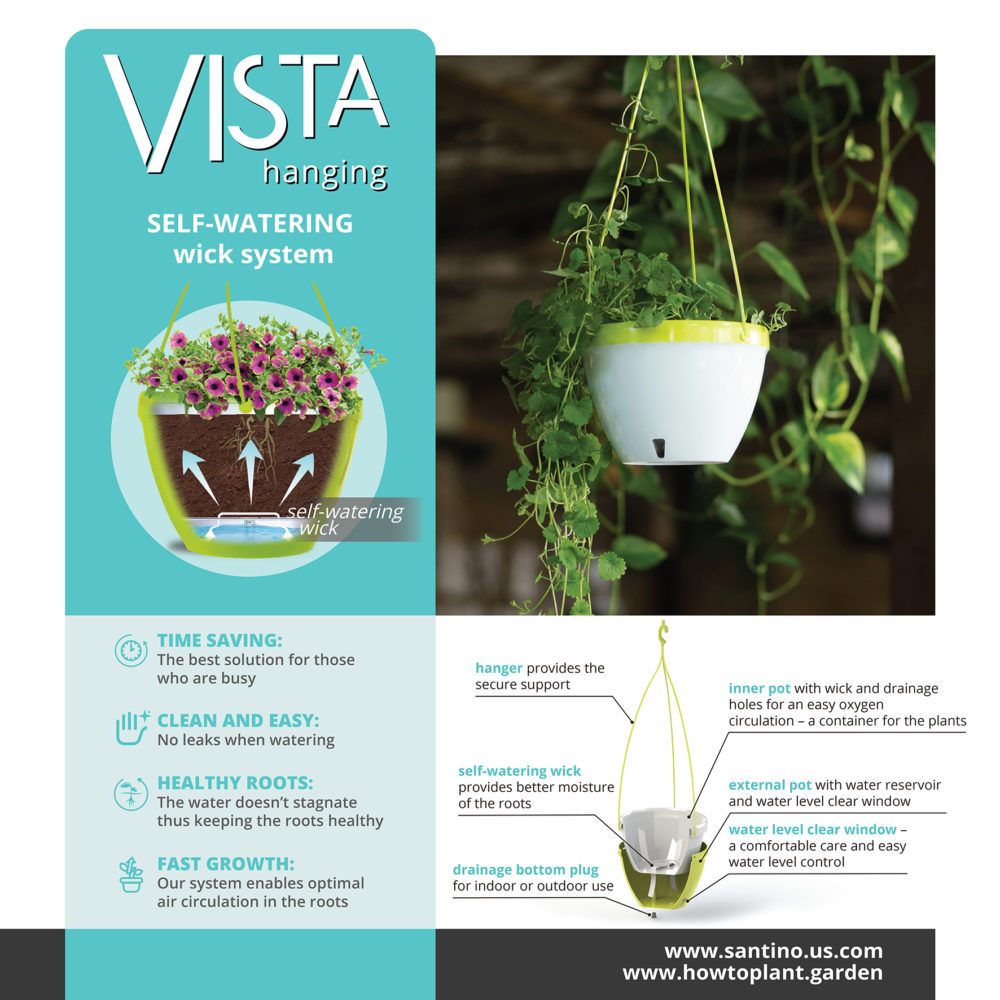 Self-Watering Hanging Basket VISTA | DecopotsUsa